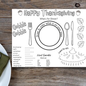 Thanksgiving Coloring Sheet, PRINTABLE Placemat ,dinner Table ...