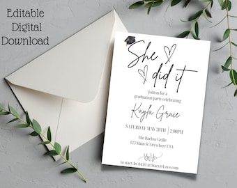 She Did It Graduation Invitation Template, Printable Graduation Party ...