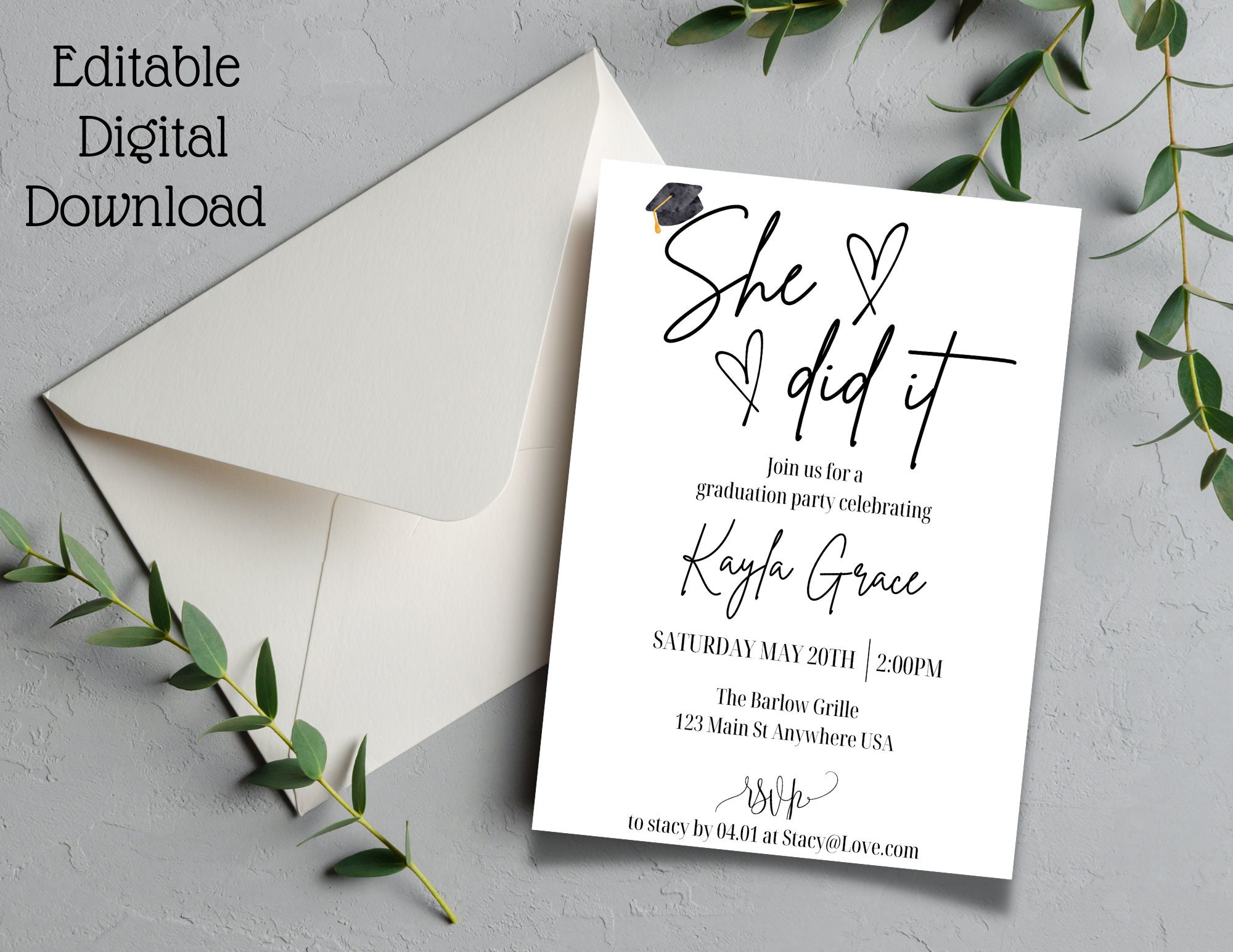 She Did It Graduation Invitation Template, Printable Graduation Party ...