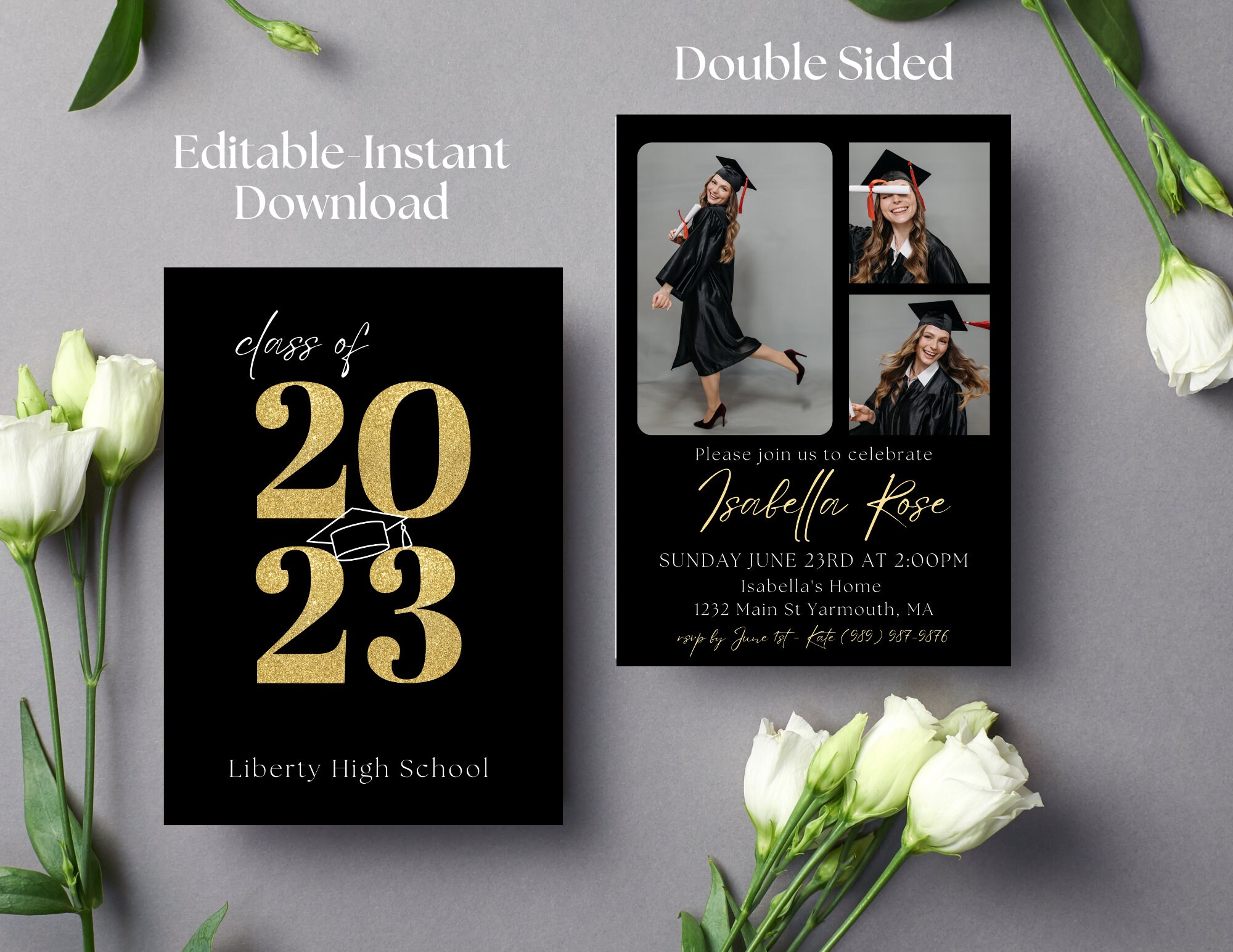 Gold Glitter Graduation Party Invitation Template Senior - Etsy