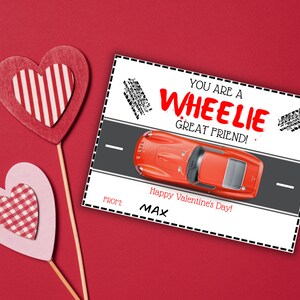 Wheelie Valentines Day Cards, PRINTED Race Car Valentine's Day Cards ...