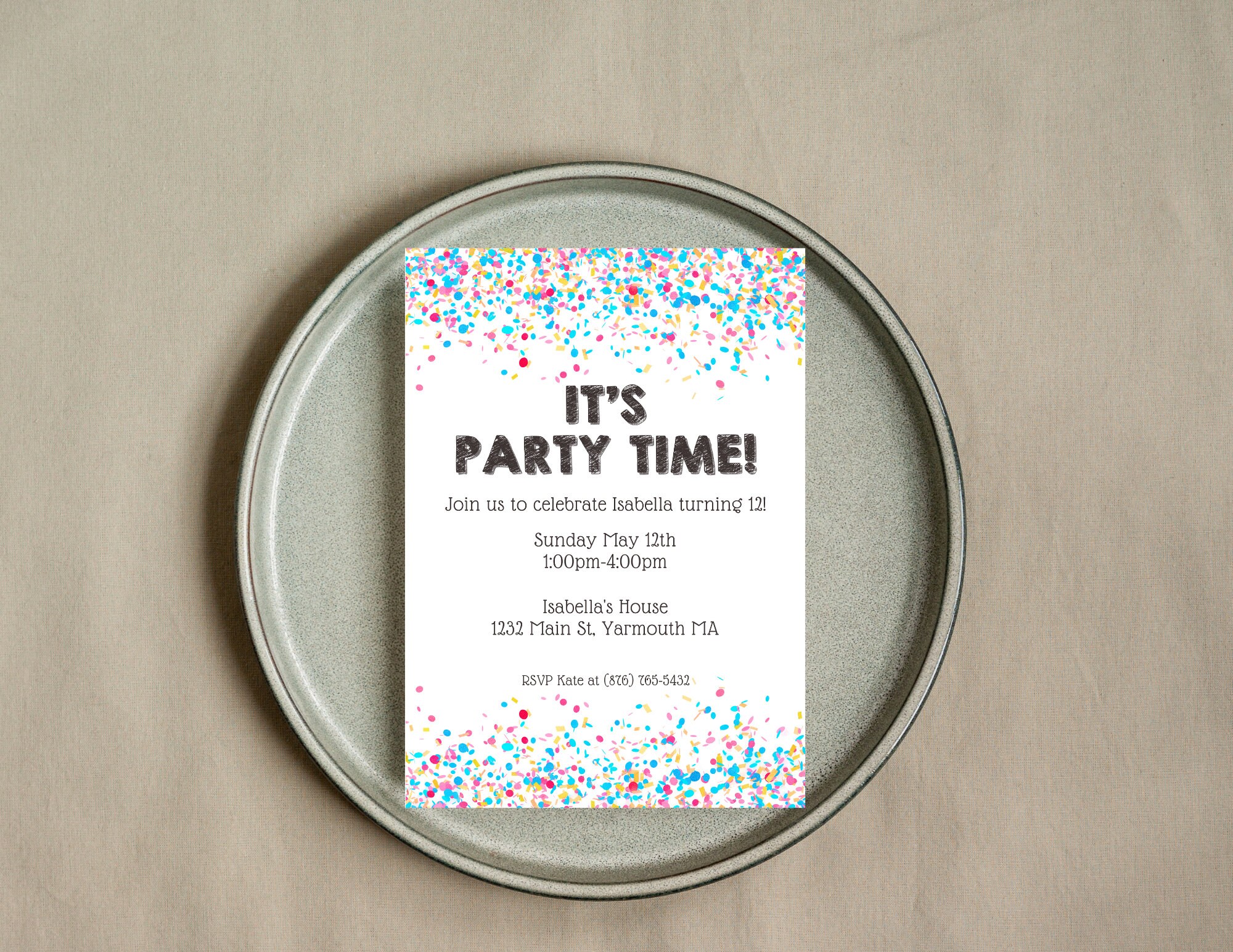 Confetti Party Invitation It's Party Time Colorful - Etsy