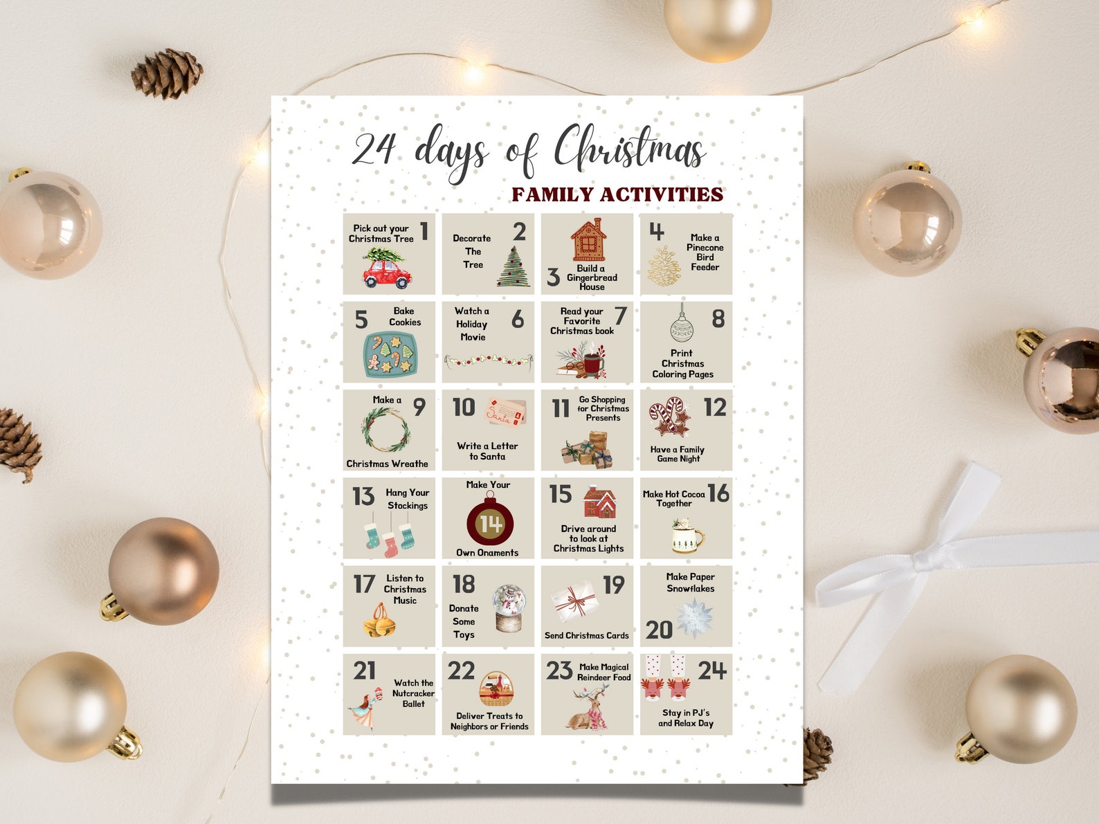 Christmas Countdown Calendar of Fun Family Activities- Printable Advent ...