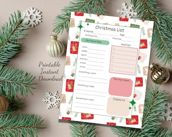Kids Christmas Wish List, Printable Gift Wish List, Childrens X-mas ...