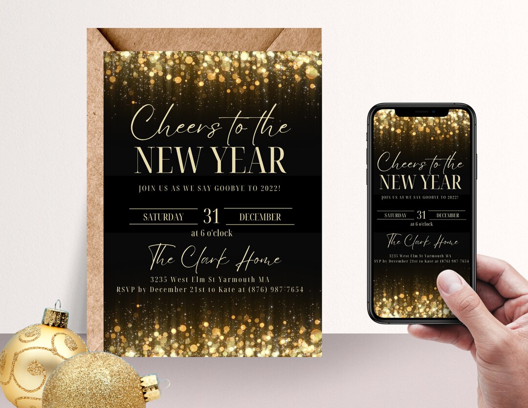 New Years Eve Party Invitation, NYE Party Invitation Template, Black ...