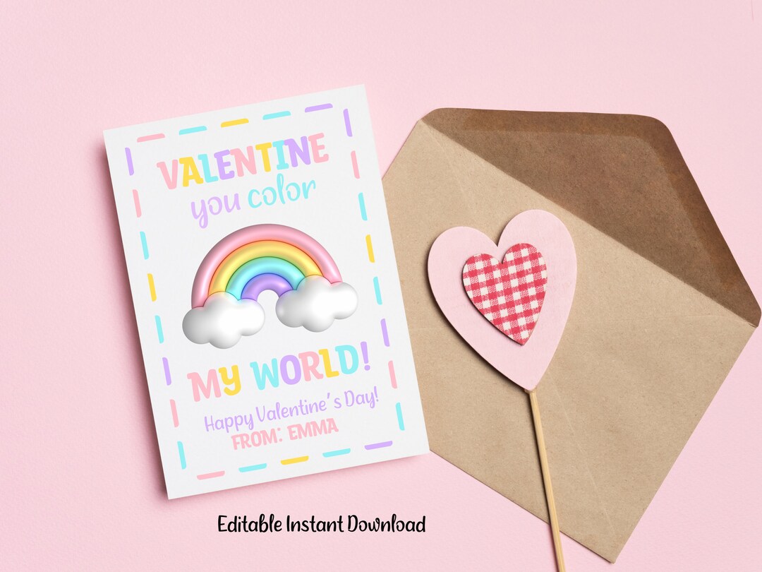Editable Rainbow Valentine's Day Gift Tag, Valentine You Color My World ...