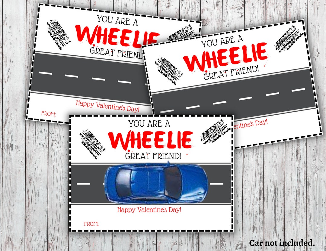 Wheelie Valentines Day Cards, PRINTED Race Car Valentine's Day Cards ...