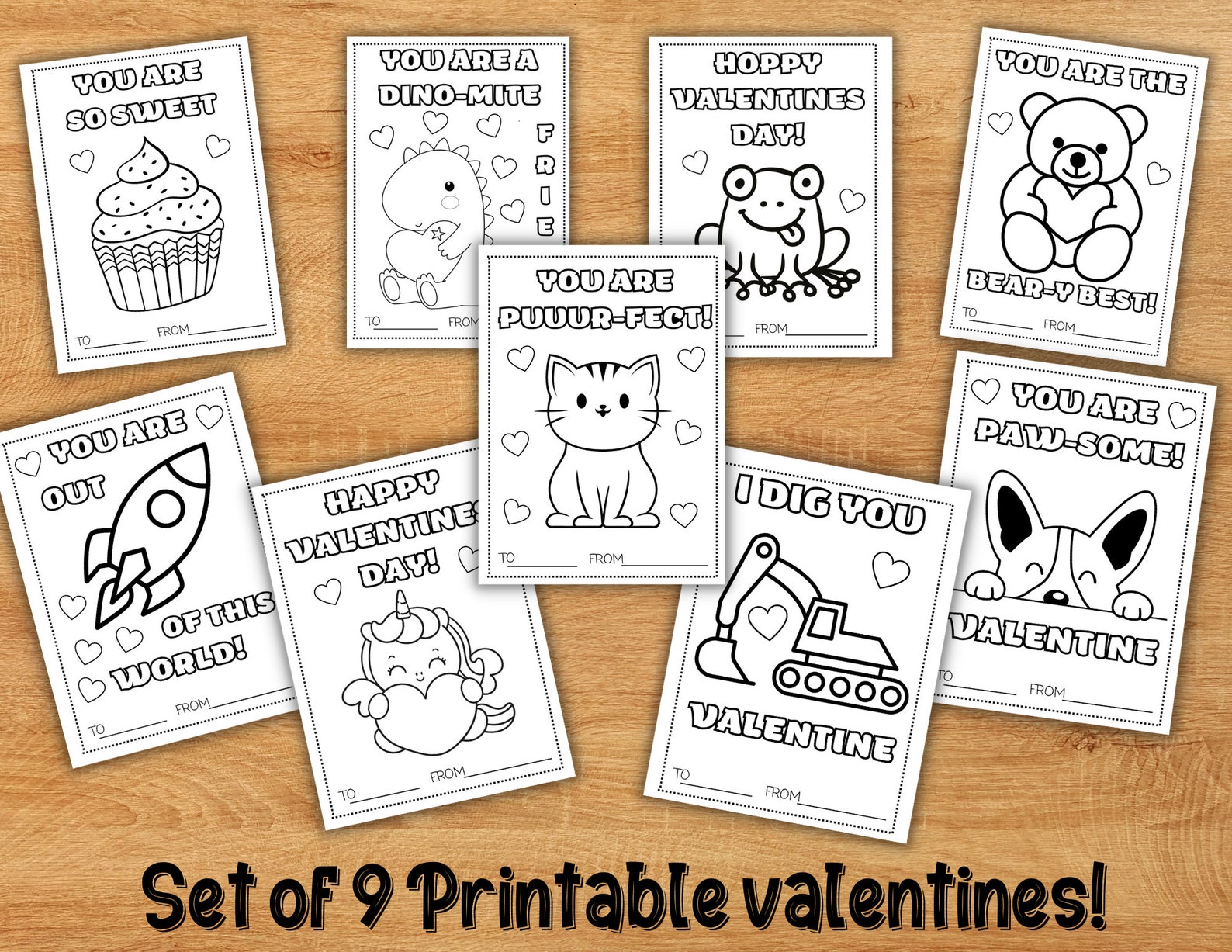 Valentine Coloring Cards, Printable Valentine's Day Cards, Kids ...