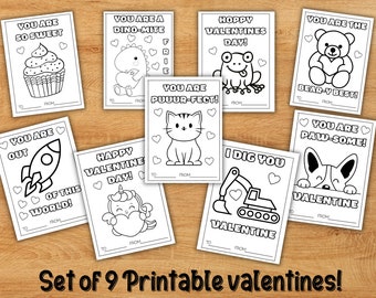 Valentine Coloring Cards, Printable Valentine's Day Cards, Kids ...