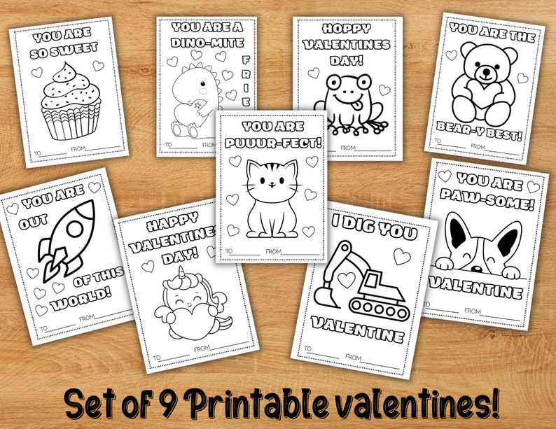 Valentine Coloring Cards Printable Valentine's Day Cards - Etsy