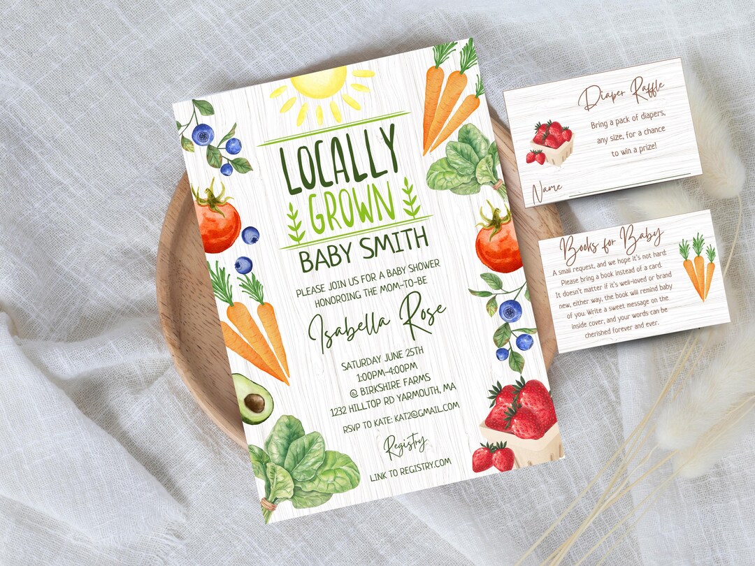Locally Grown Editable Baby Shower Invite, Customized Farmers Market ...