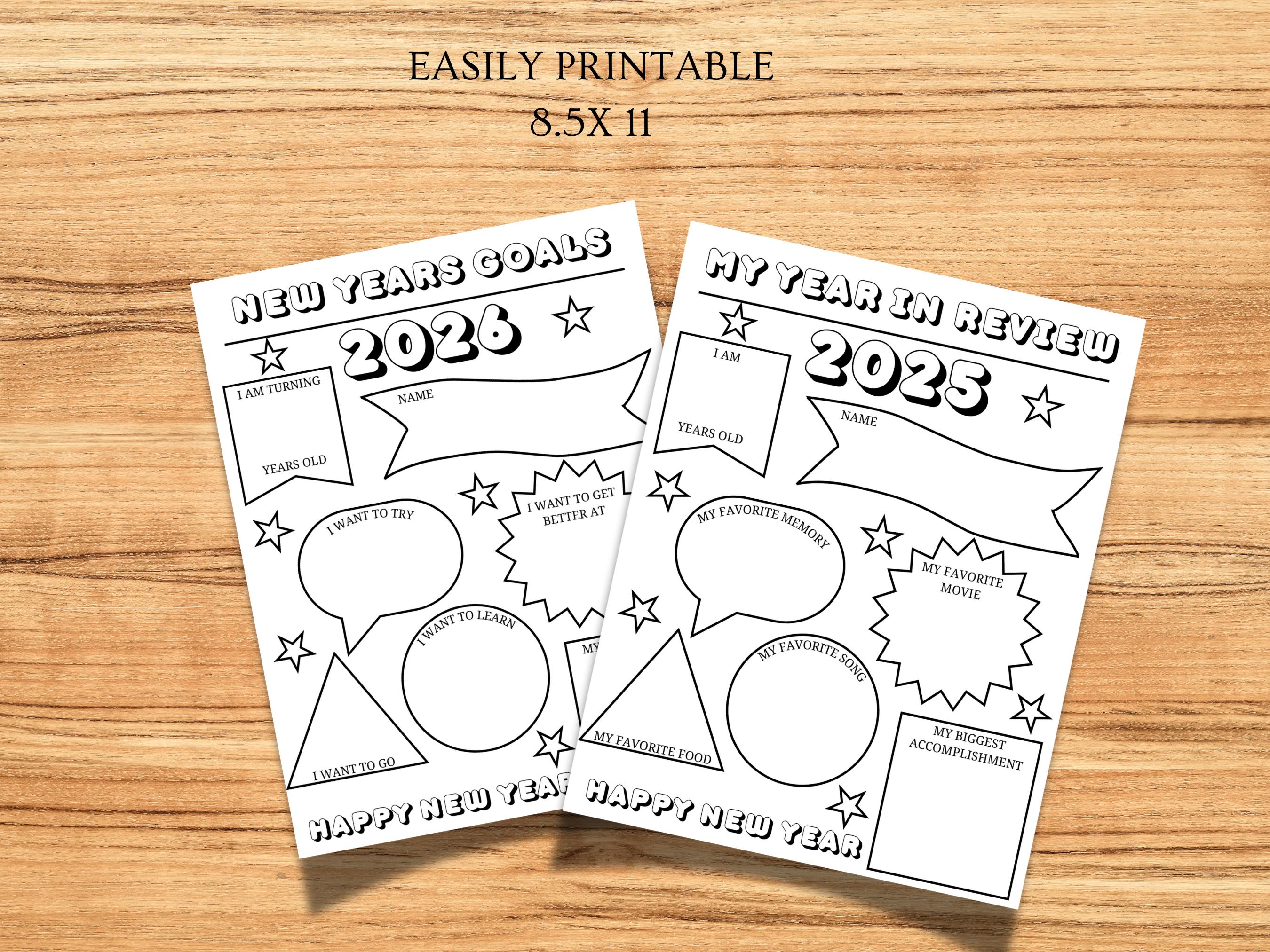 Kids New Year's Resolution Printable- Year in Review and Goals for the ...