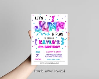 Editable Jump Birthday Invitation Trampoline Invite Party Bounce Jump ...
