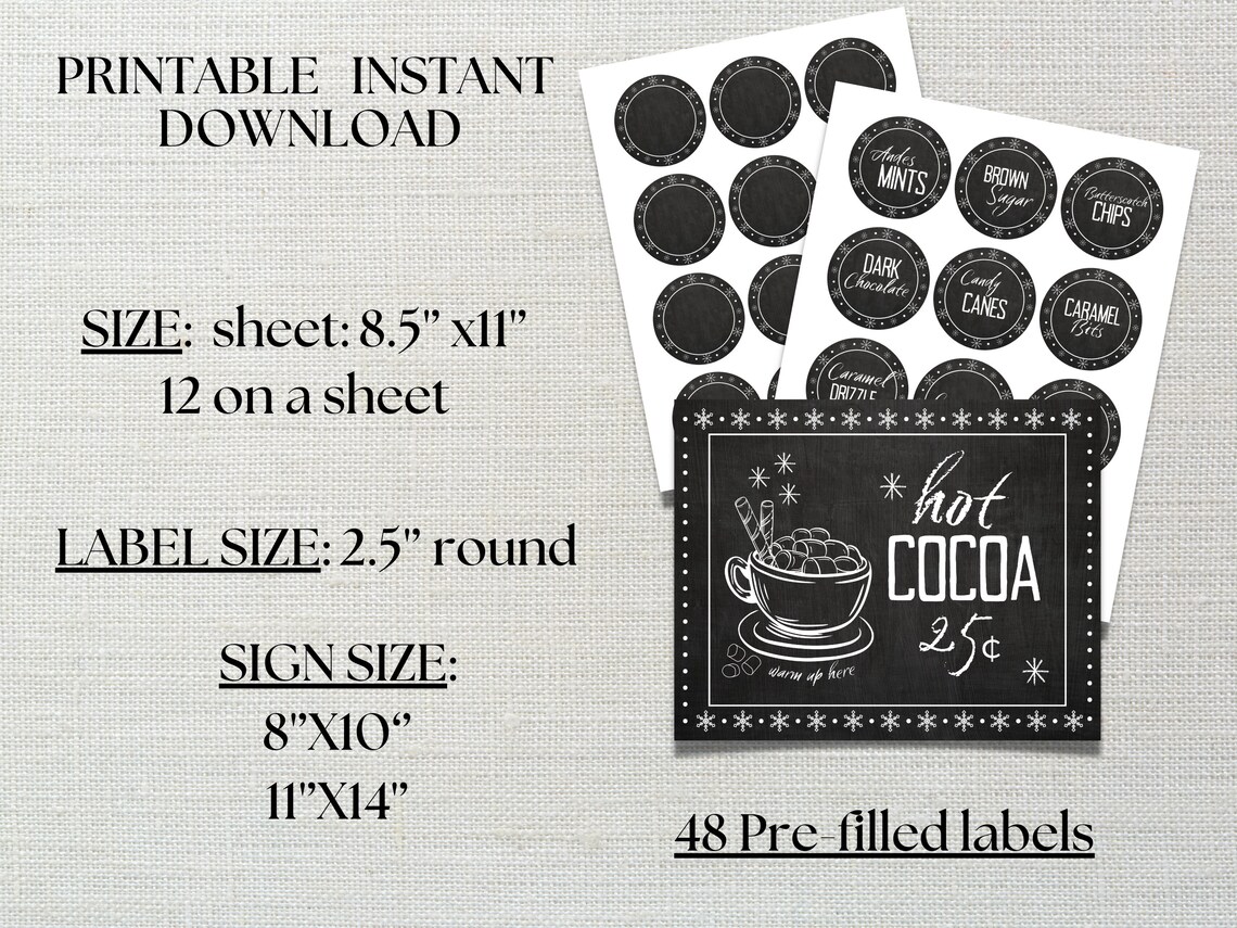 Hot Chocolate Bar Labels -hot Cocoa Bar Sign - Hot Cocoa Bar Labels ...