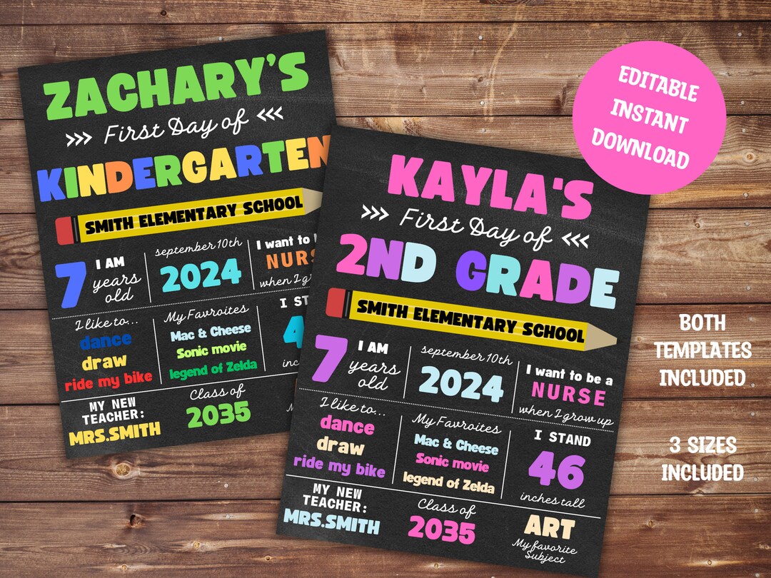 First Day of School Sign EASY DIY Canva Template Printable Editable 1st ...