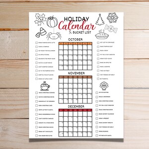 Printable Fall Calendar Poster, Fall Activities Calendar, Autumn ...