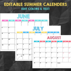 Printable Editable SUMMER 2023 Planner Bundle | Summer Calendar ...