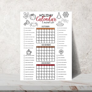 Printable Fall Calendar Poster, Fall Activities Calendar, Autumn ...