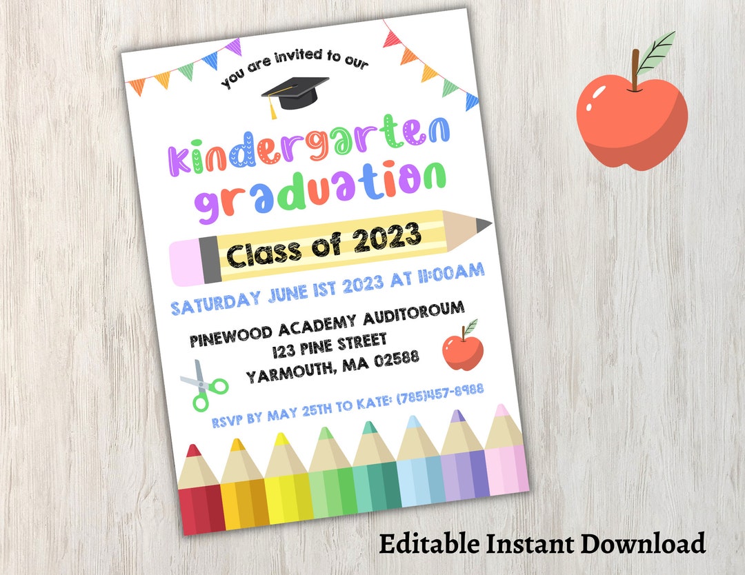 Editable Kindergarten Graduation Invitation, Kindergarten Party Invite ...