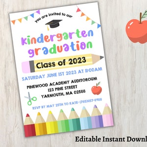 Editable Kindergarten Graduation Invitation, Kindergarten Party Invite ...