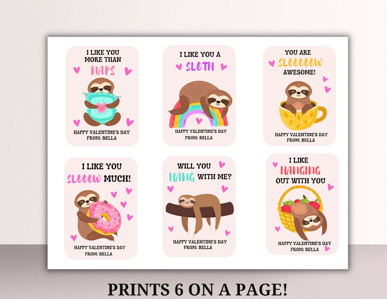 Printable Sloth Valentine's Day Cards Valentines Card for - Etsy