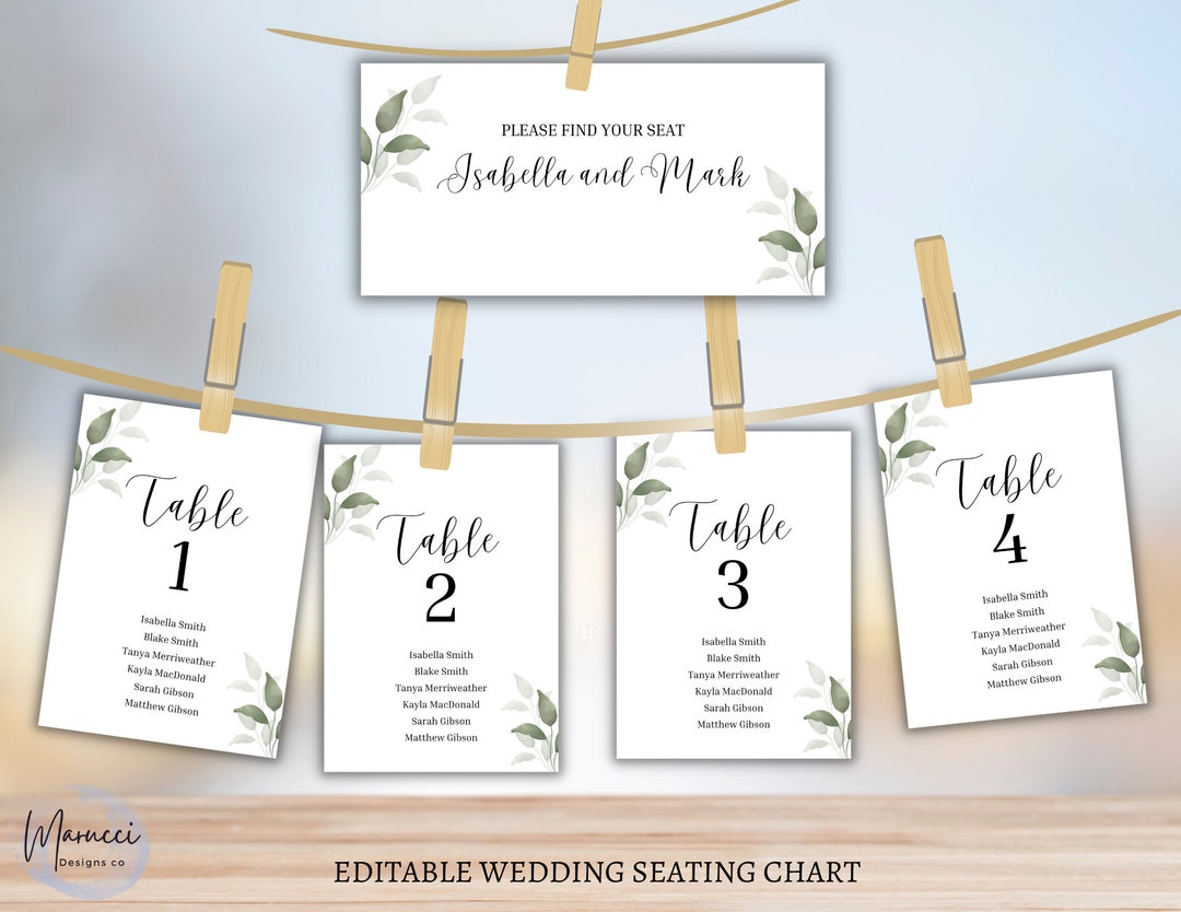 Eucalyptus Wedding Seating Chart, Greenery Seat Chart Card Template ...