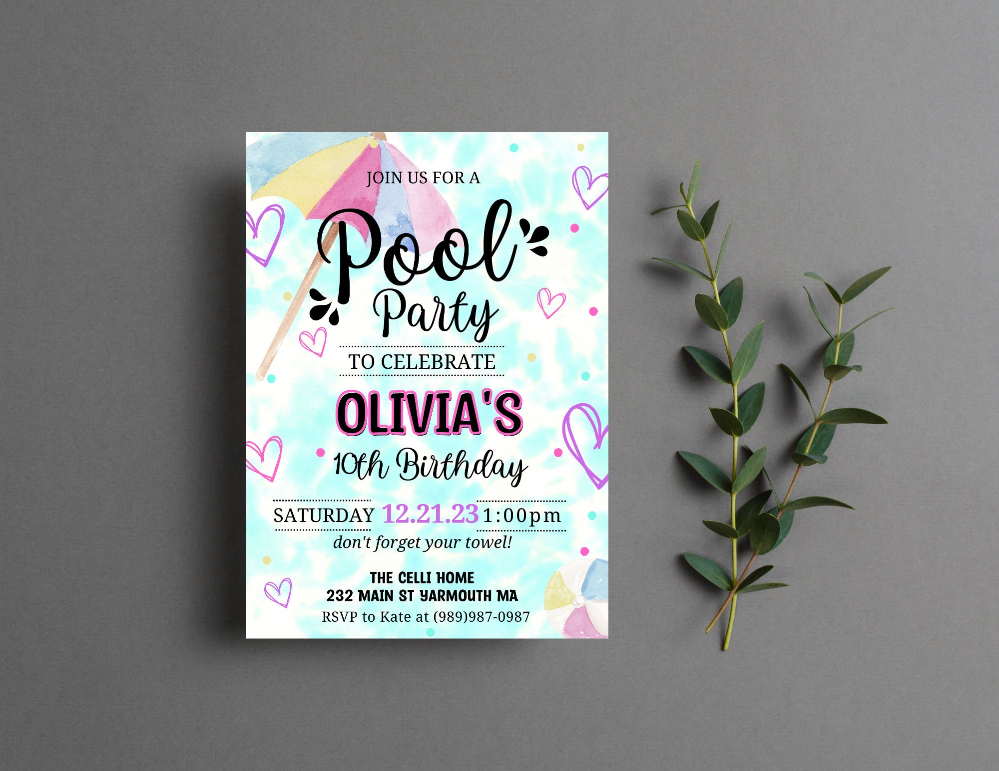 Editable Pool Party Invitation Template Pastel Rainbow Pool Birthday ...