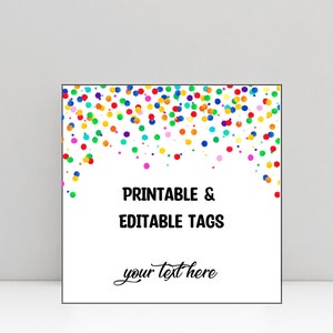 Printable Gift Tag, Confetti Tag Template / Editable Favor Tag ...