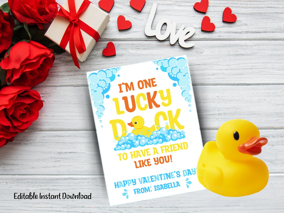 Editable Rubber Duck Valentine's Day Printable, Lucky Duck Valentine ...