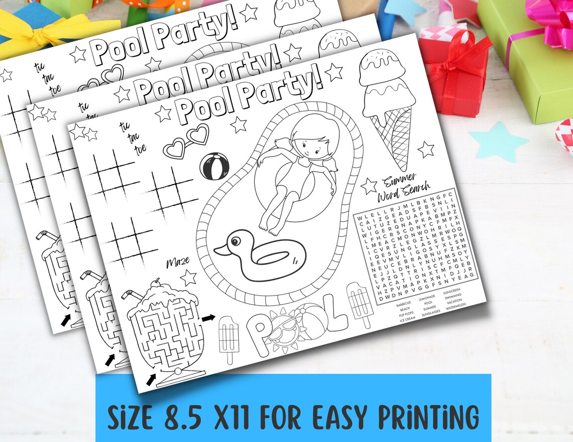 Printable Pool Party Activity Sheet / Kids Printable Activity - Etsy
