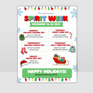 Editable Christmas Spirit Week Flyer Canva Template, School Spirit ...