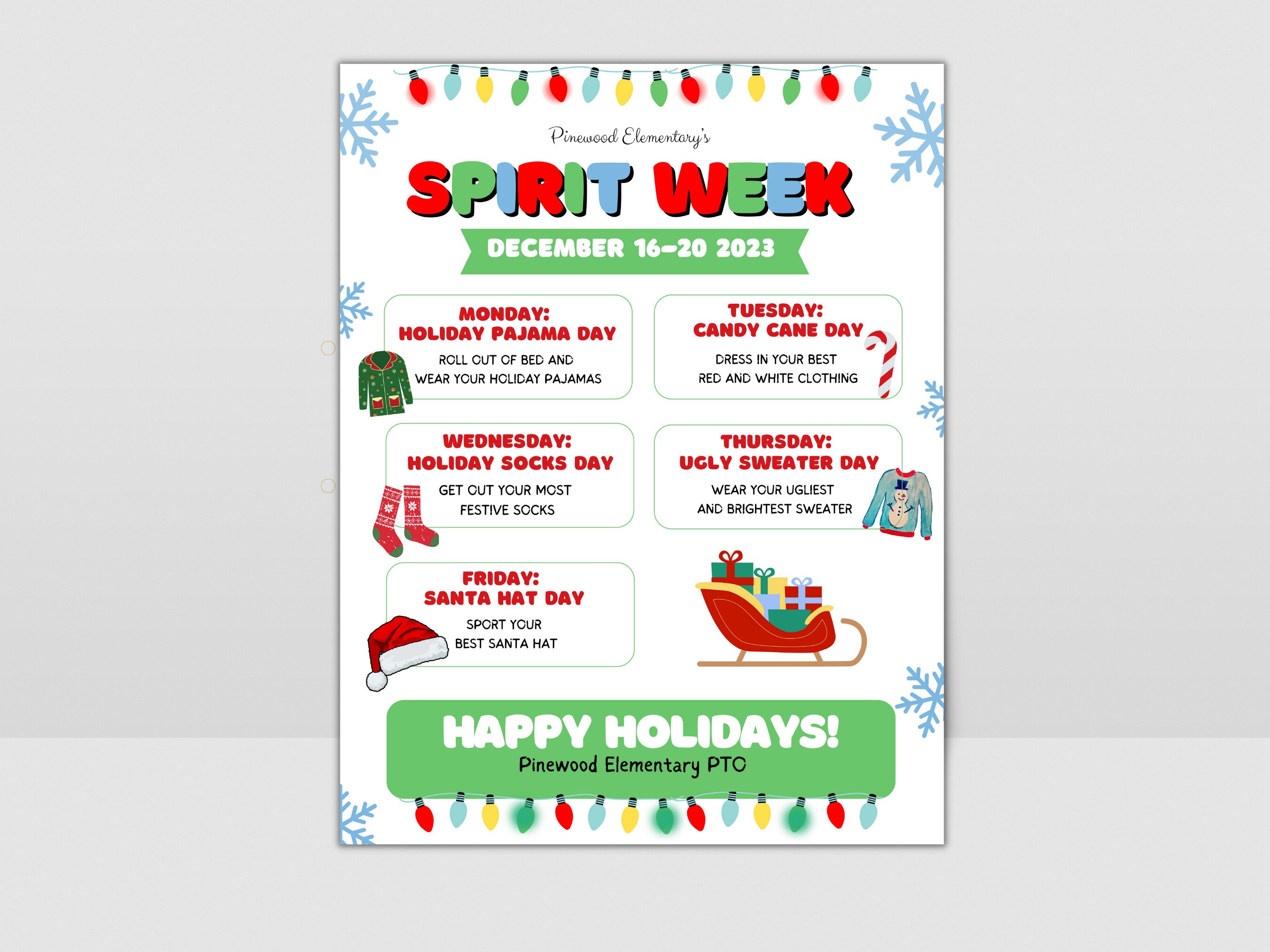 Editable Christmas Spirit Week Flyer Canva Template, School Spirit ...