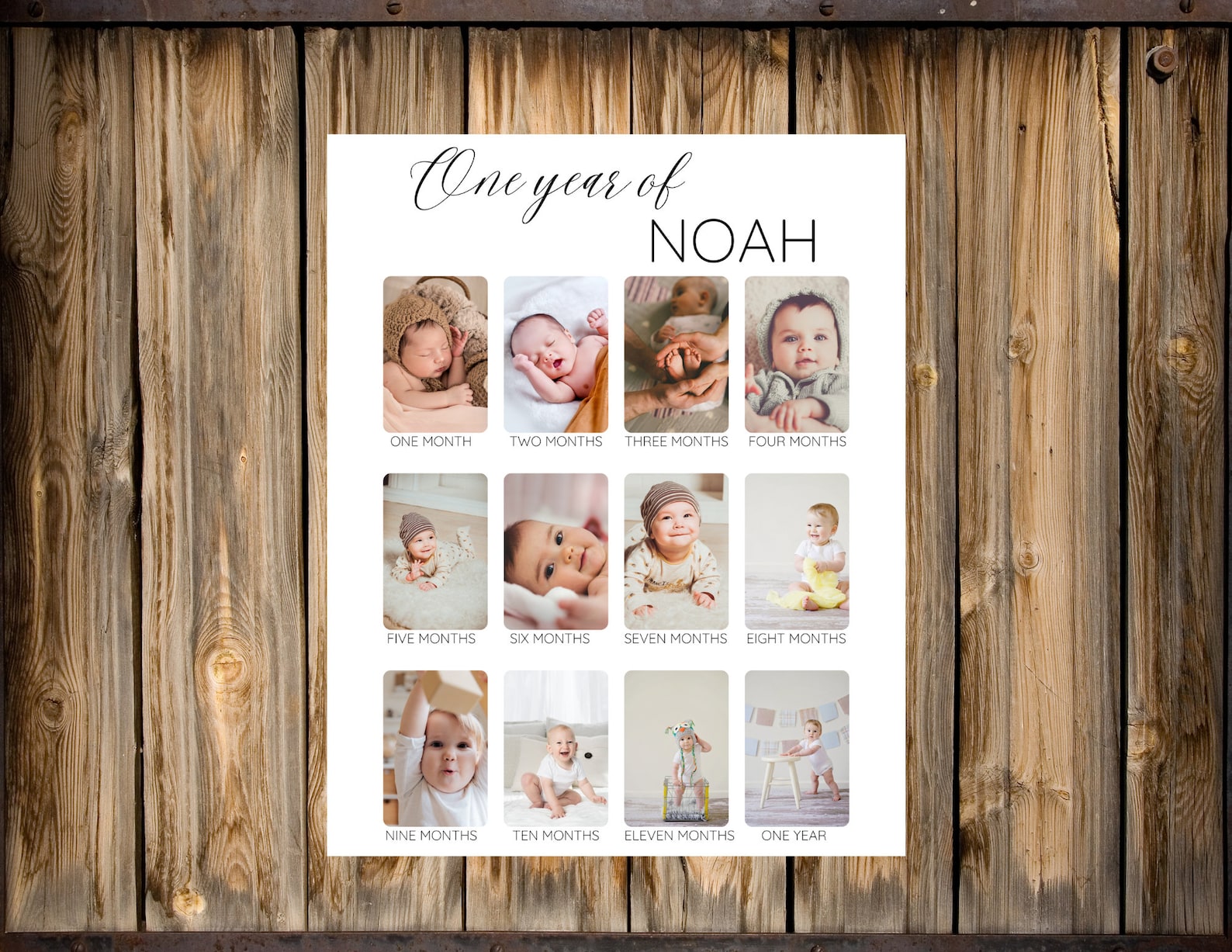 Printable Baby's First Year Photo Poster Template, Modern 1st Birthday ...