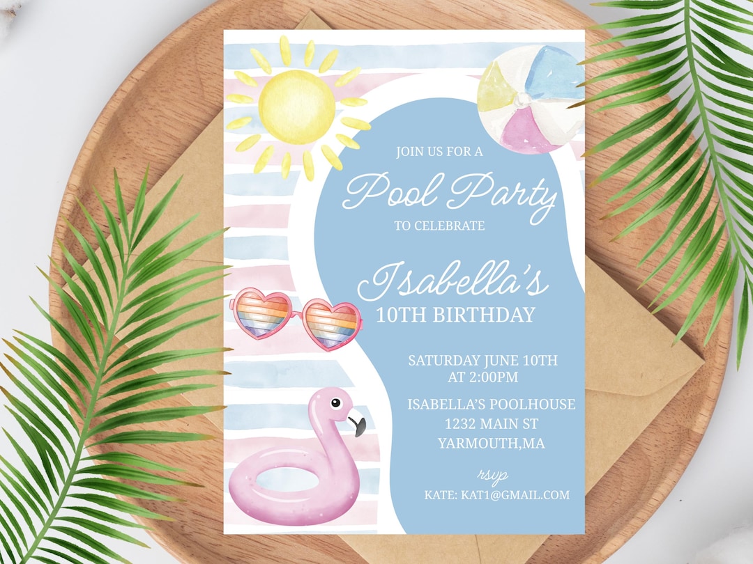 Editable Pool Party Invitation, Girl Pool Birthday Party, Pastel Invite ...