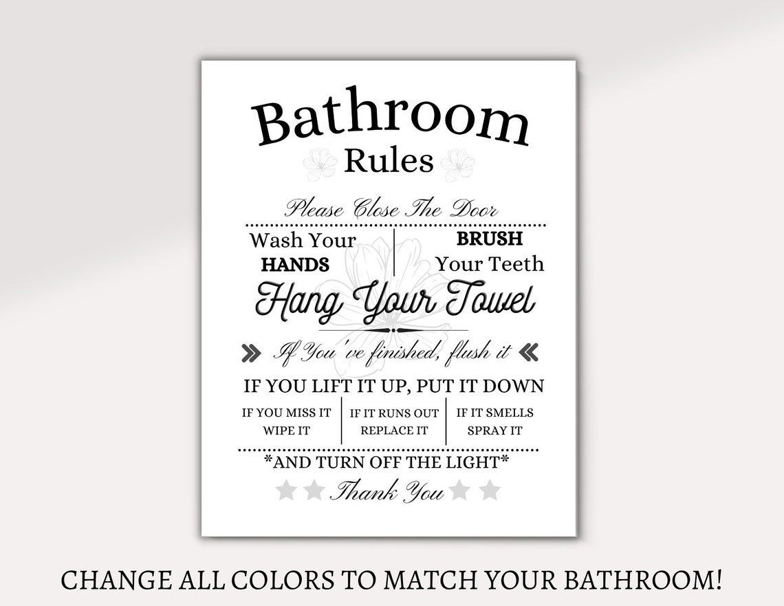 Bathroom Rules Sign printable Signbathroom Decordigital - Etsy