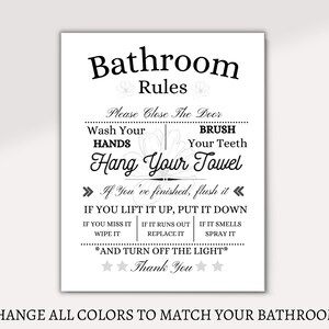 Bathroom Rules Sign ,printable Sign,bathroom Decor,digital Download ...