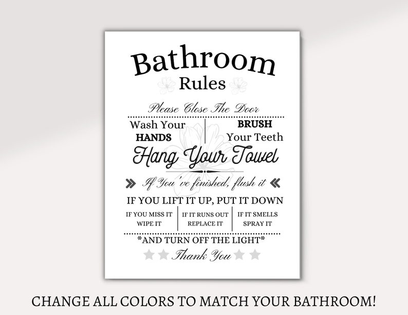 Bathroom Rules Sign printable Signbathroom Decordigital - Etsy