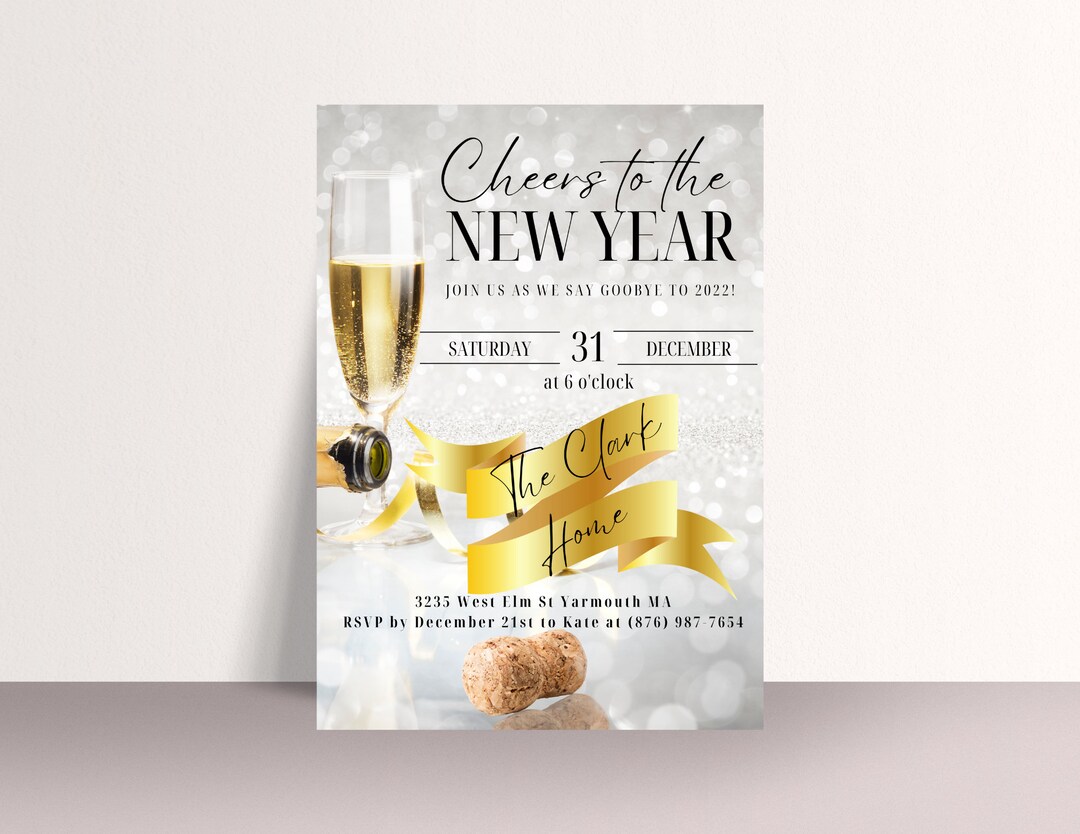 New Years Eve Party Invitation, NYE Party Invitation Template, Black ...
