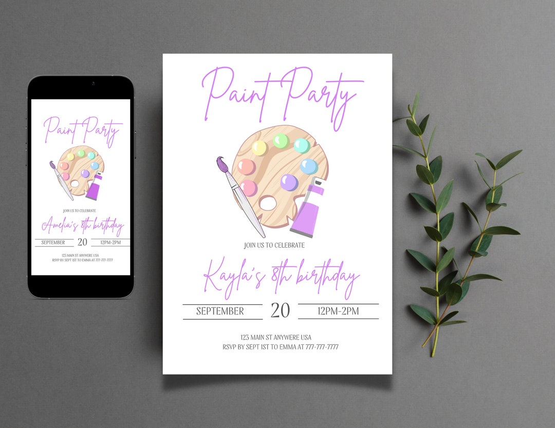 Art Birthday Invitation Party Paint Invites Colorful Painting Theme ...