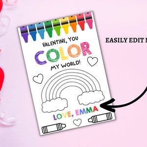 Valentine Cards for Kids PRINTABLE, Color My World Valentines ...