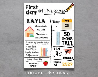 First Day of School Sign, Editable Back to School Sign, White Back to ...