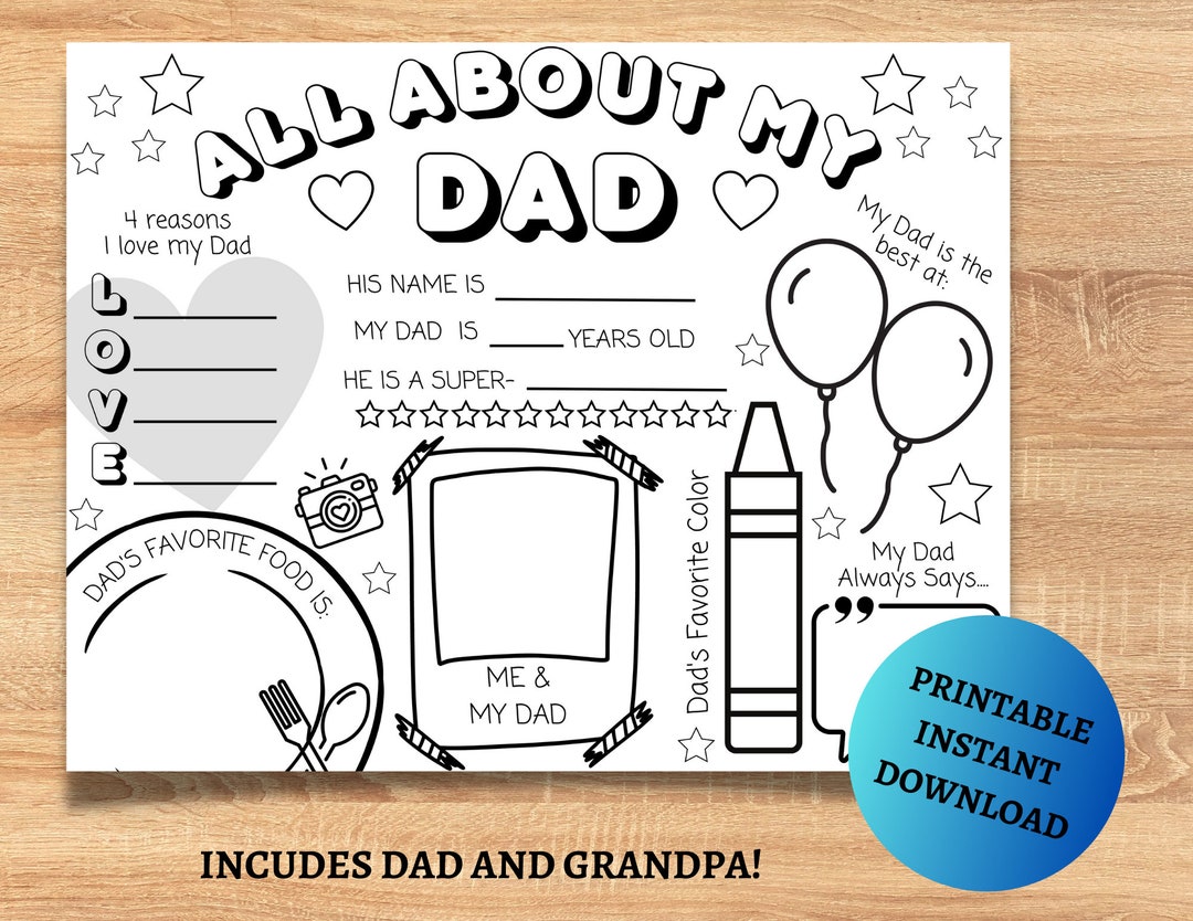 All About My DAD Printable, Father's Day Craft, Father's Day Coloring ...