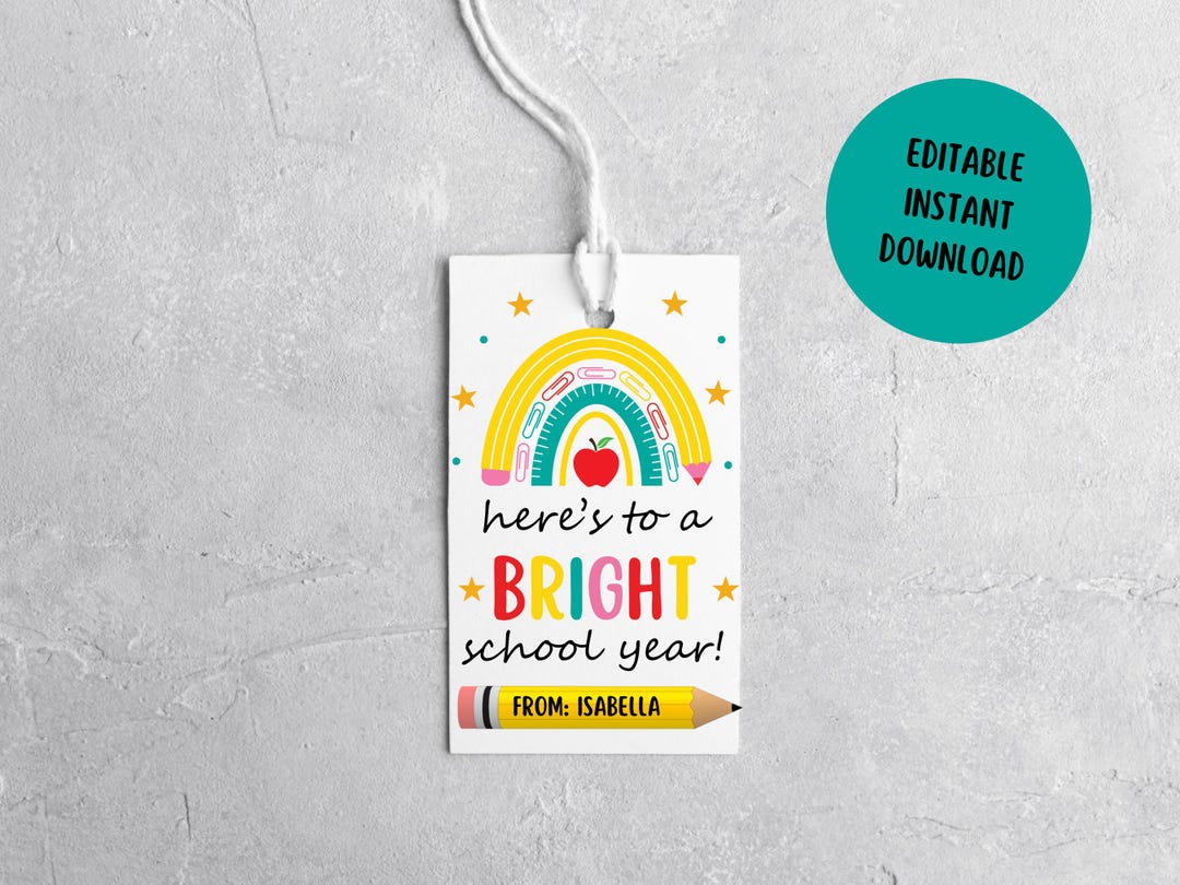 Back to School Tags, Here's to a Bright School Year Tag, Printable ...