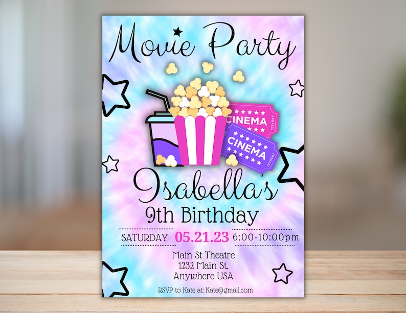 MOVIE INVITATION GIRL Cinema Invitation Birthday Editable - Etsy