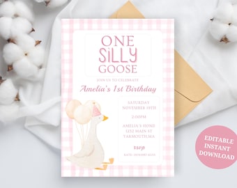 One Silly Goose Birthday Invitation for a Goose First Birthday, Pink ...