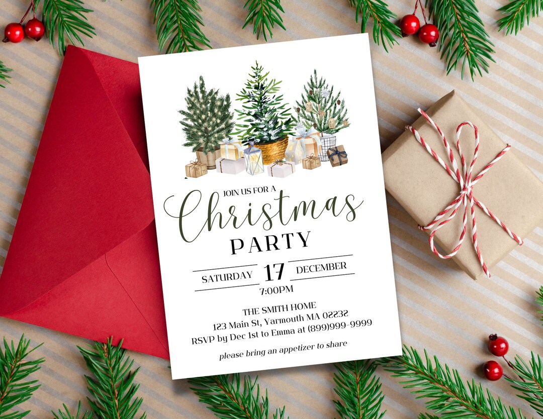 Christmas Invitation, Christmas Trees Party Invitation, Holiday Trees ...
