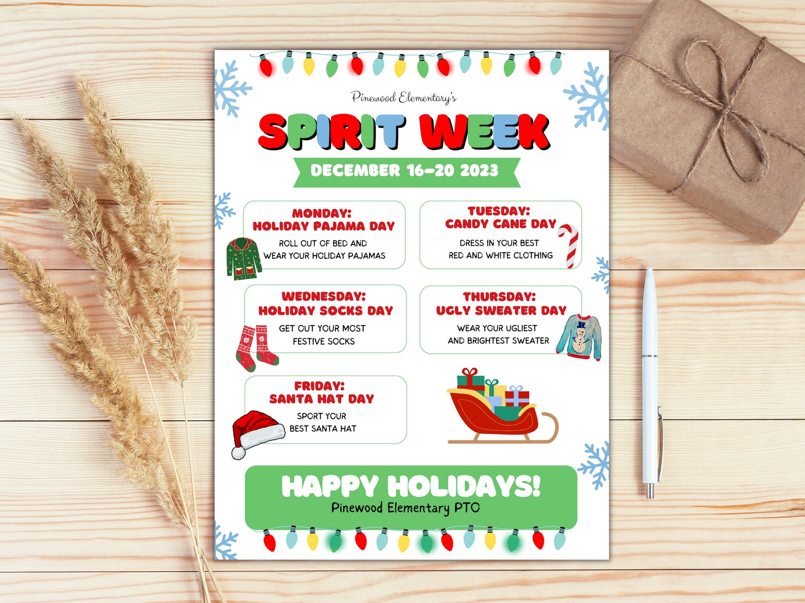 Editable Christmas Spirit Week Flyer Canva Template, School Spirit ...