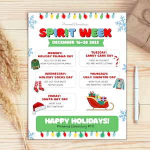 Editable Christmas Spirit Week Flyer Canva Template, School Spirit ...