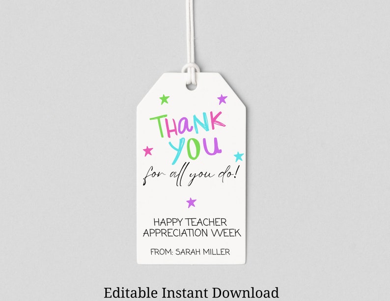 Editable Teacher Appreciation Favor Tags Teacher Tag Teacher - Etsy