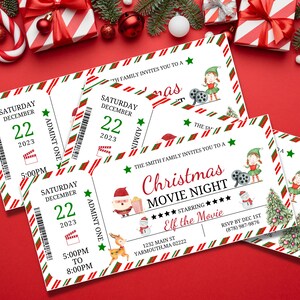 Christmas Movie Night Invitation Ticket, Christmas Movie Night Party ...